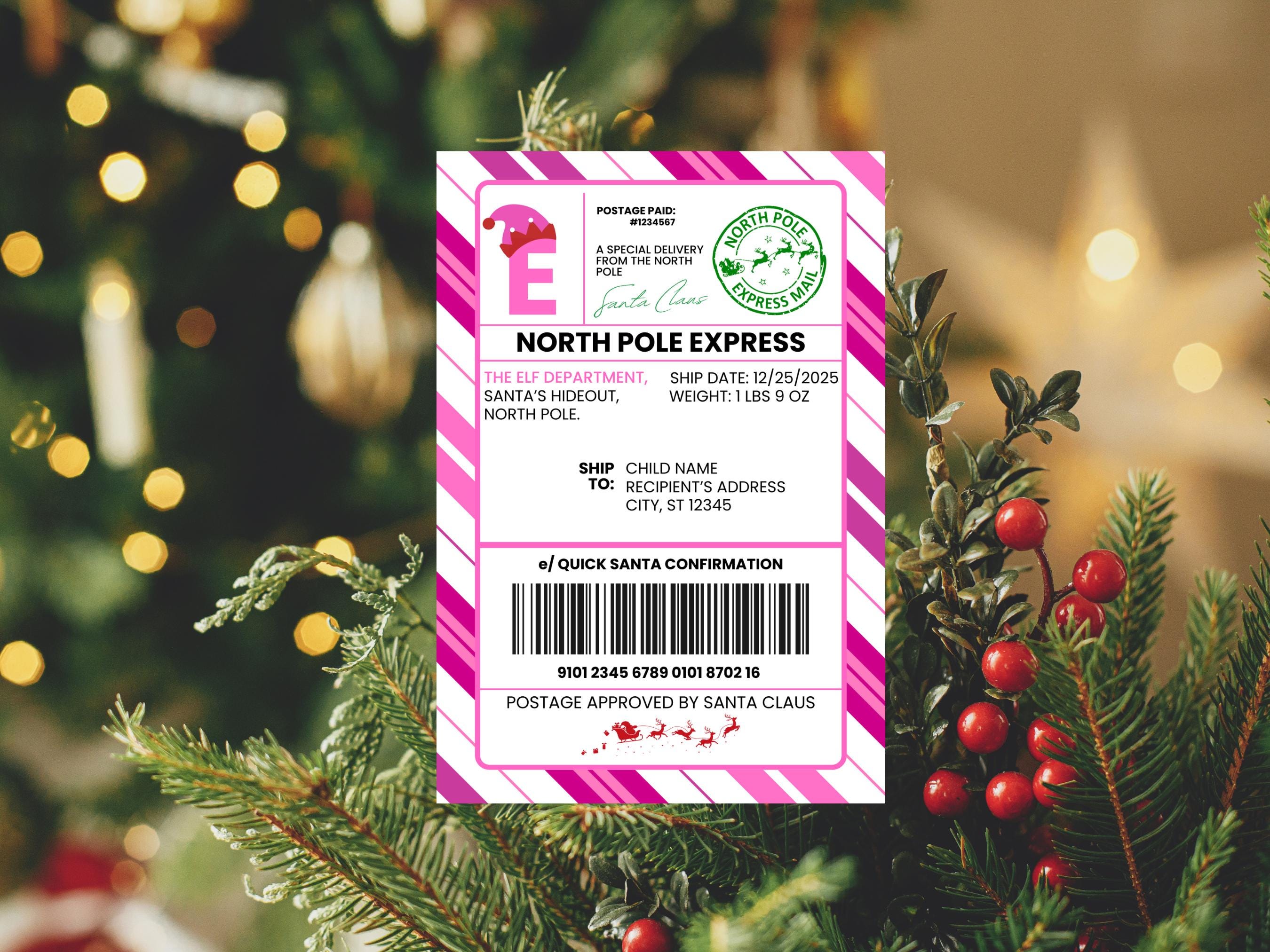 Elf Shipping Label | North Pole Express, Pink (digital Download) - Etsy