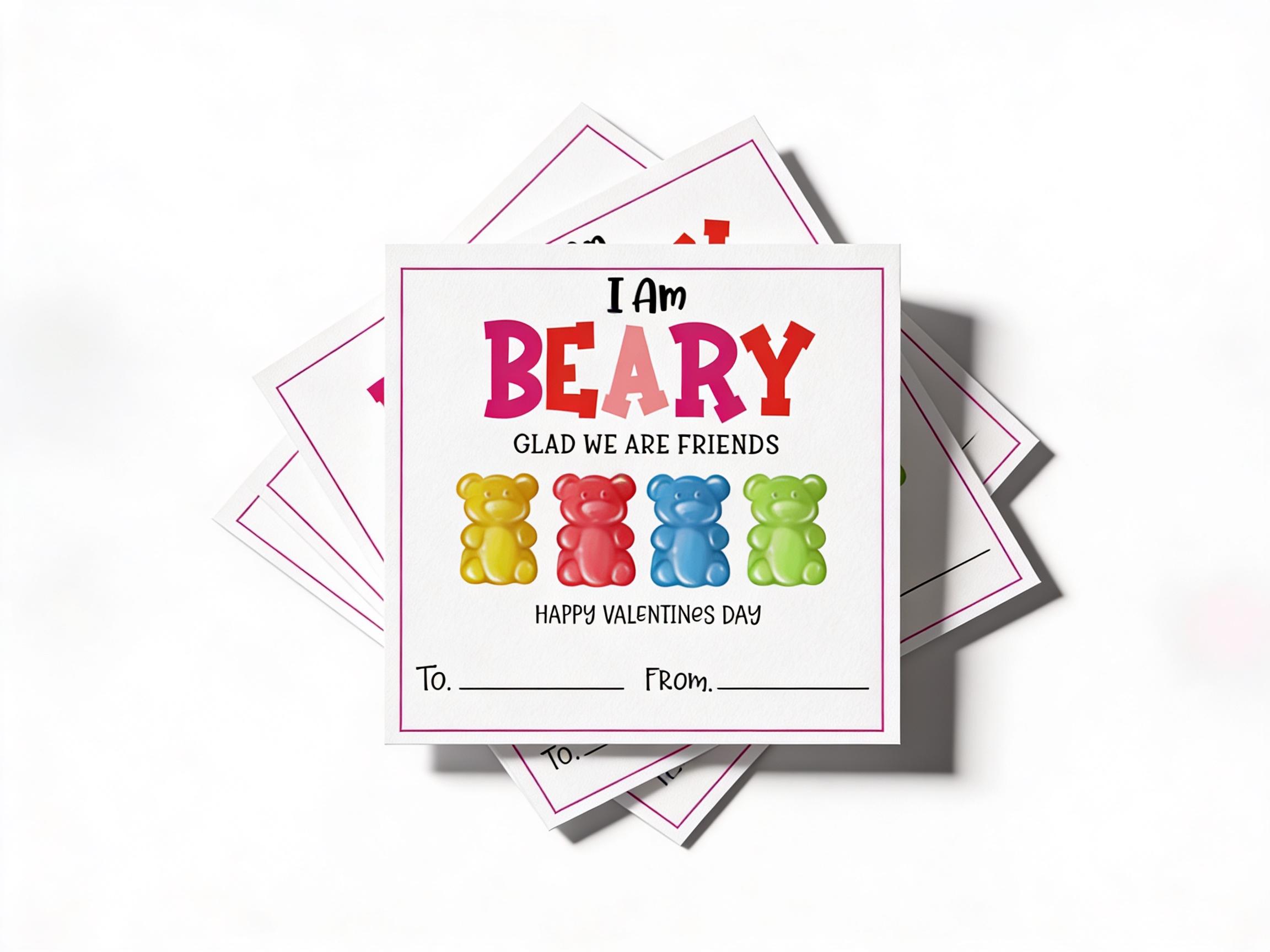 Valentine Cards for Kids | I Am Beary Glad Valentine Printable | Gummy ...