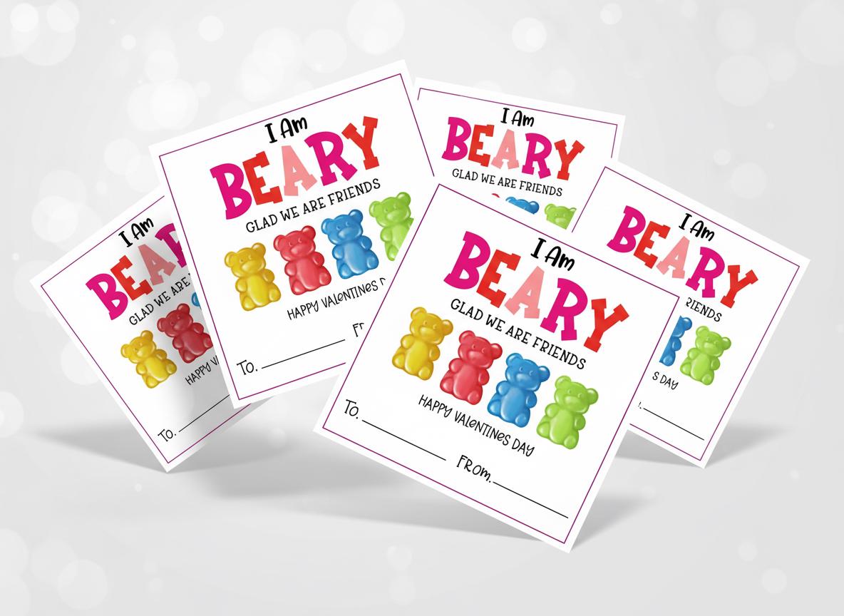 Valentine Cards for Kids | I Am Beary Glad Valentine Printable | Gummy ...