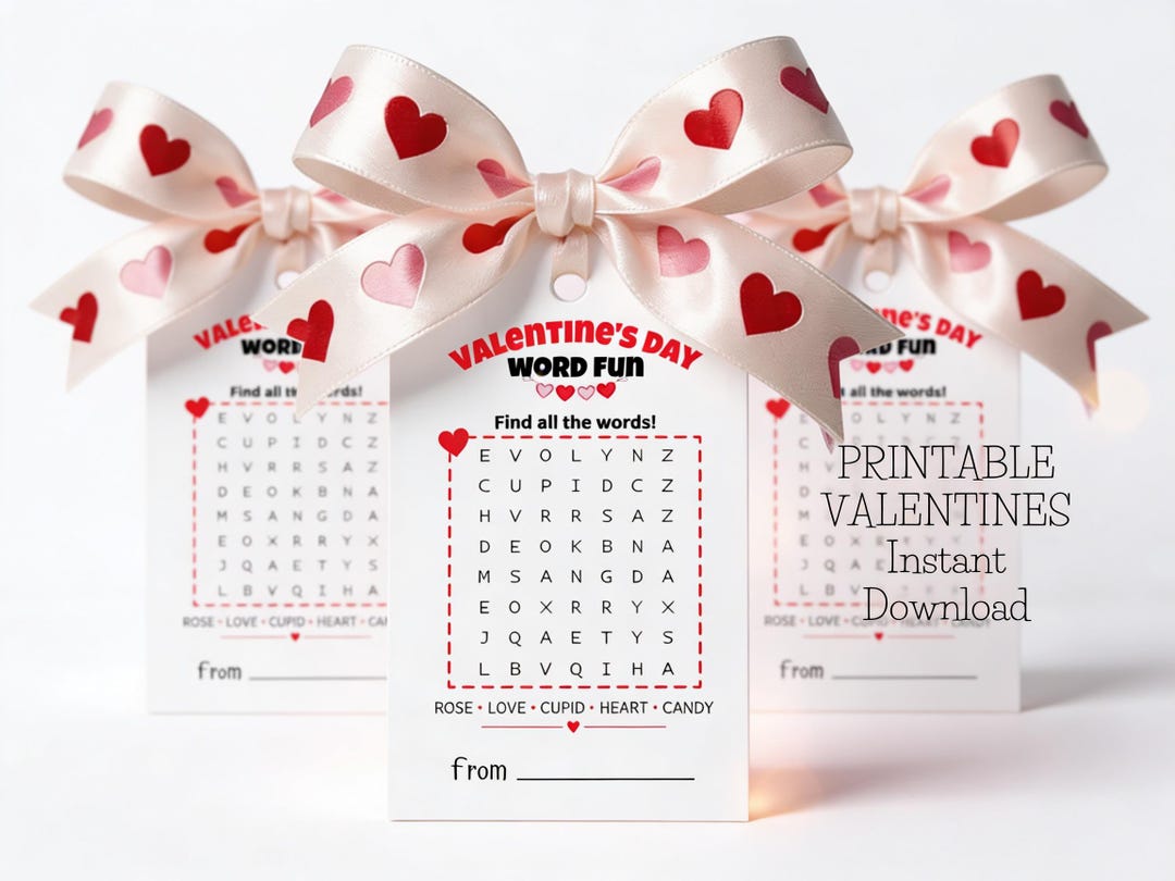 Word Search Valentine Cards | Kids Classroom Printable (PDF) - Etsy