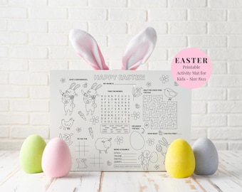 Easter Spring Birthday Party Coloring Placemat for Kids Editable ...