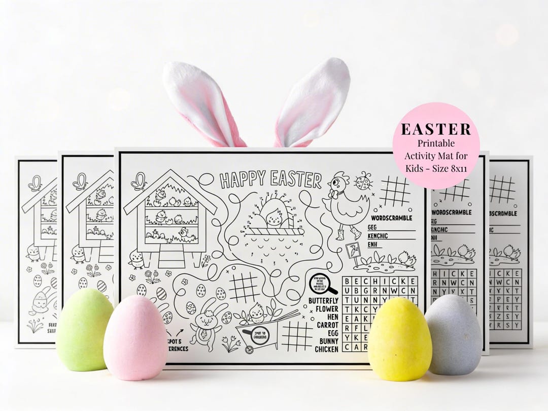 Easter Activity Placemat Printable – Kids Coloring Page & Party Game ...