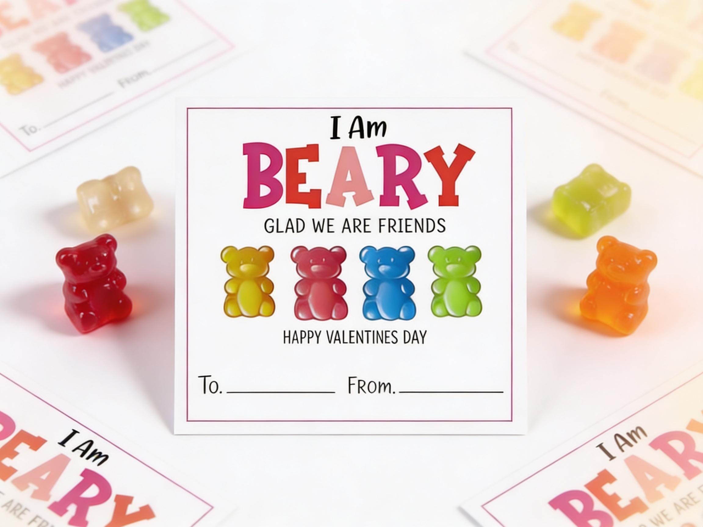 Valentine Cards for Kids | I Am Beary Glad Valentine Printable | Gummy ...