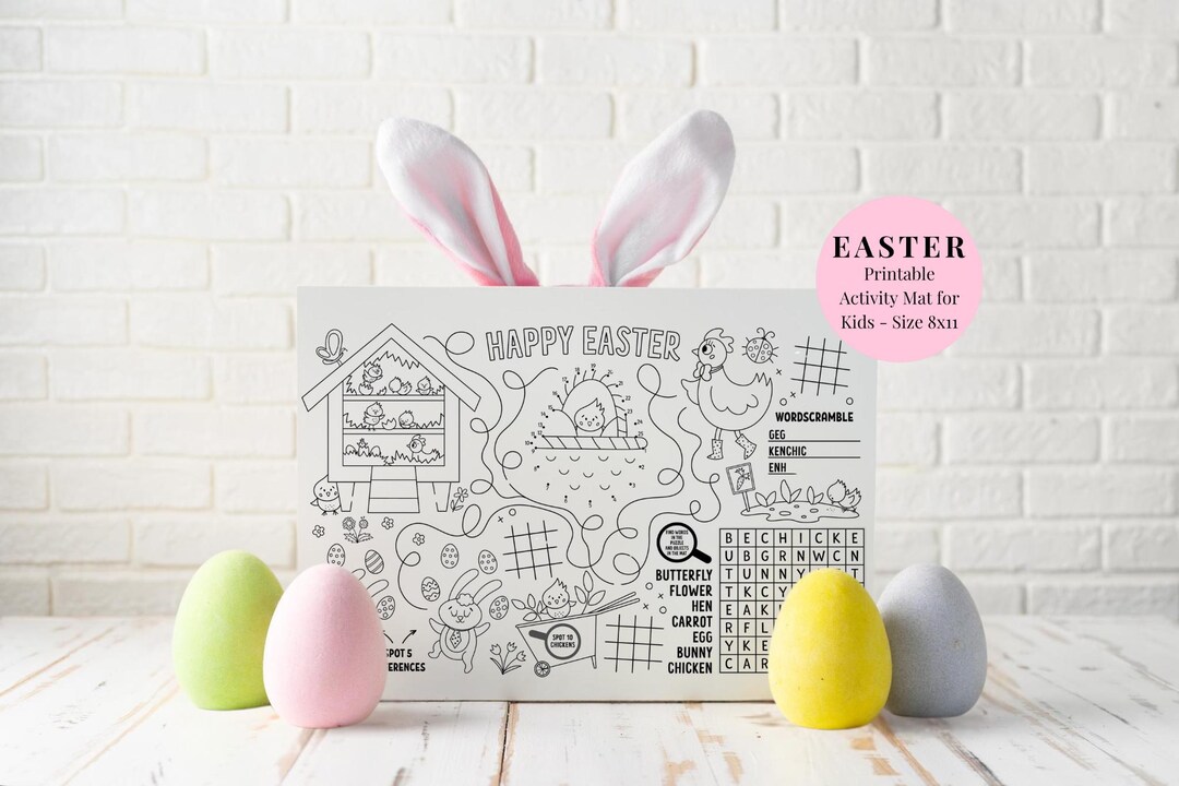 Easter Activity Placemat, Easter Coloring Page, Printable Easter Party ...