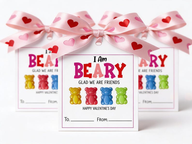 Gummy Bear Valentine Cards | I Am Beary Glad Printable | Kids Classroom ...