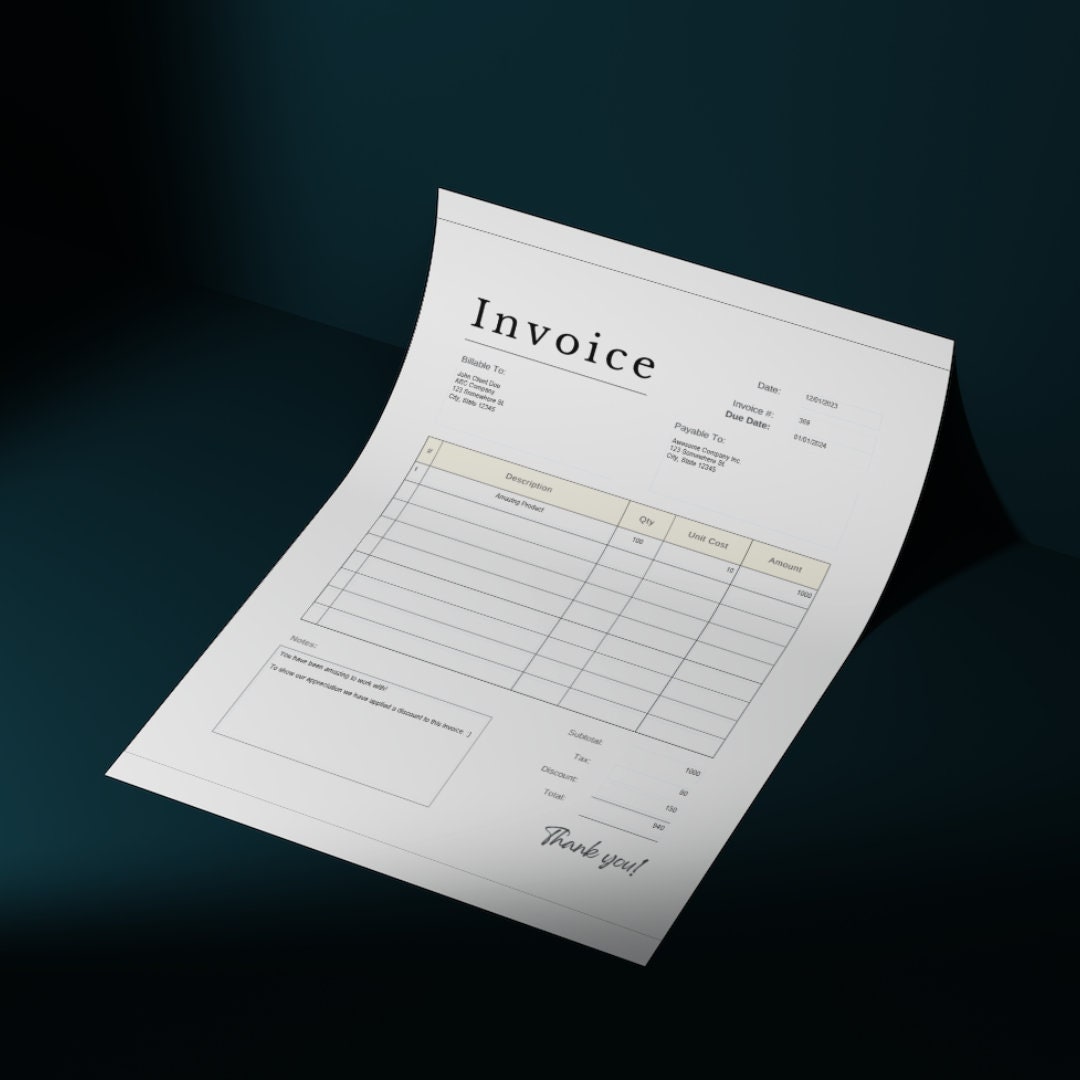 Invoice Template Printable PDF Editable PDF for Small Business Invoice ...