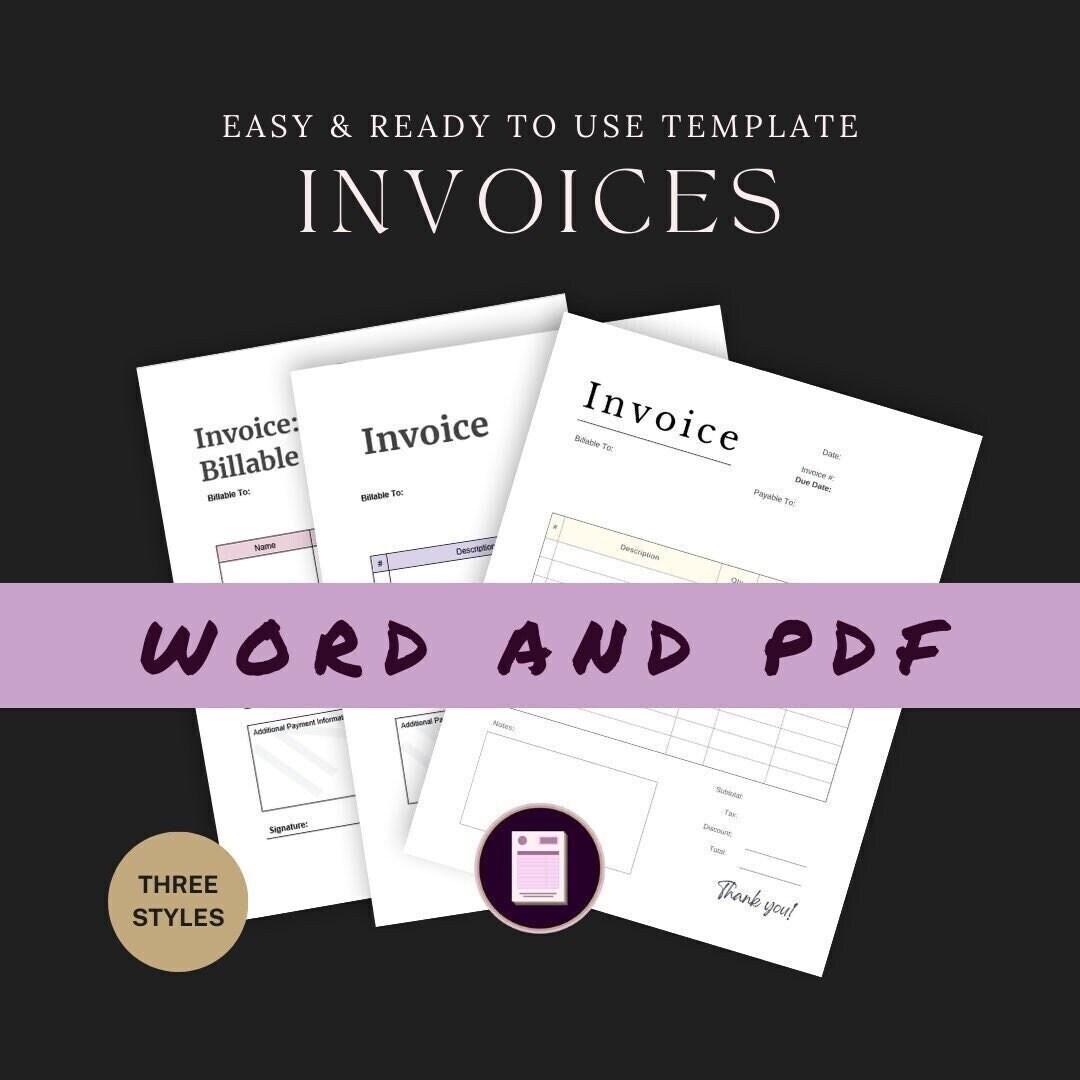 Invoice Templates Pack Printable PDF and Word Editable PDF for Small ...