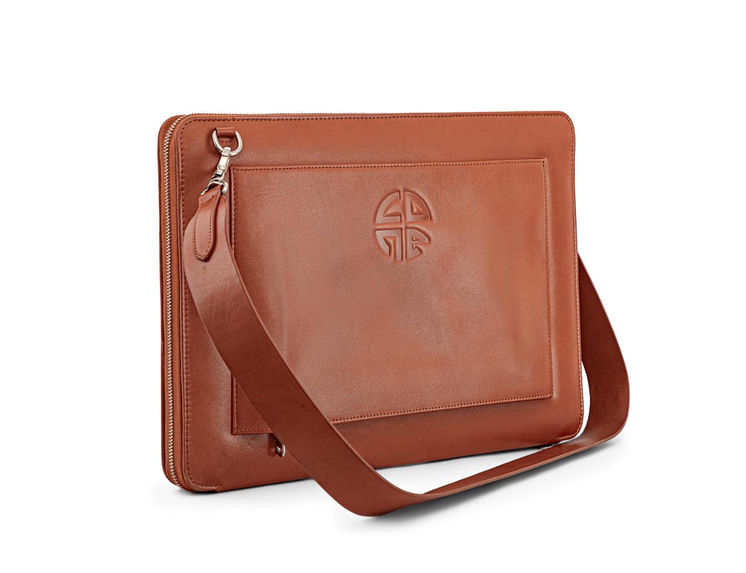 Leather Laptop Organizer: Tech-carrier Bag With Trolley Pocket - Etsy