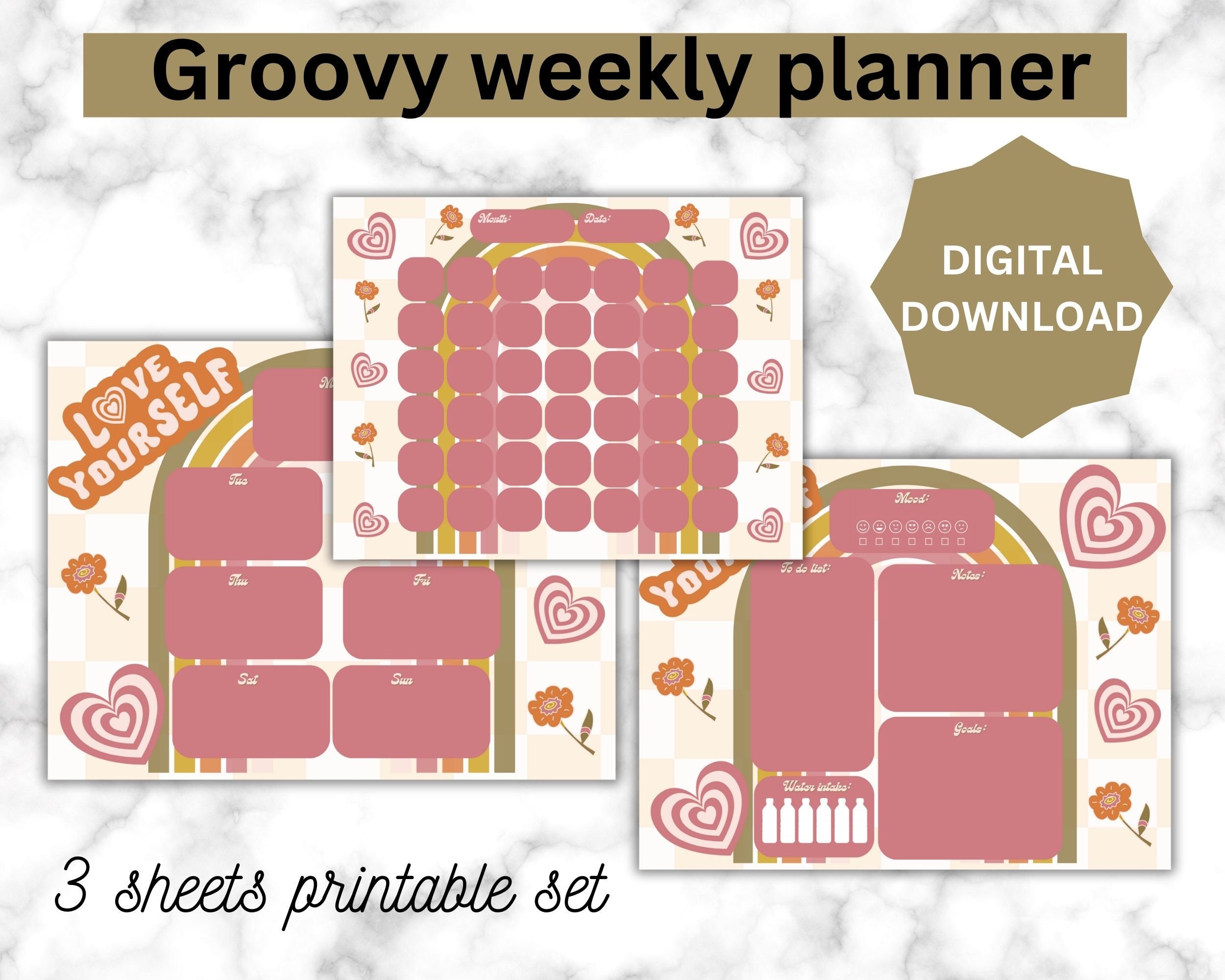 Groovy Weekly Planner, Daily Planner, Planner Gift, Undated Printable ...