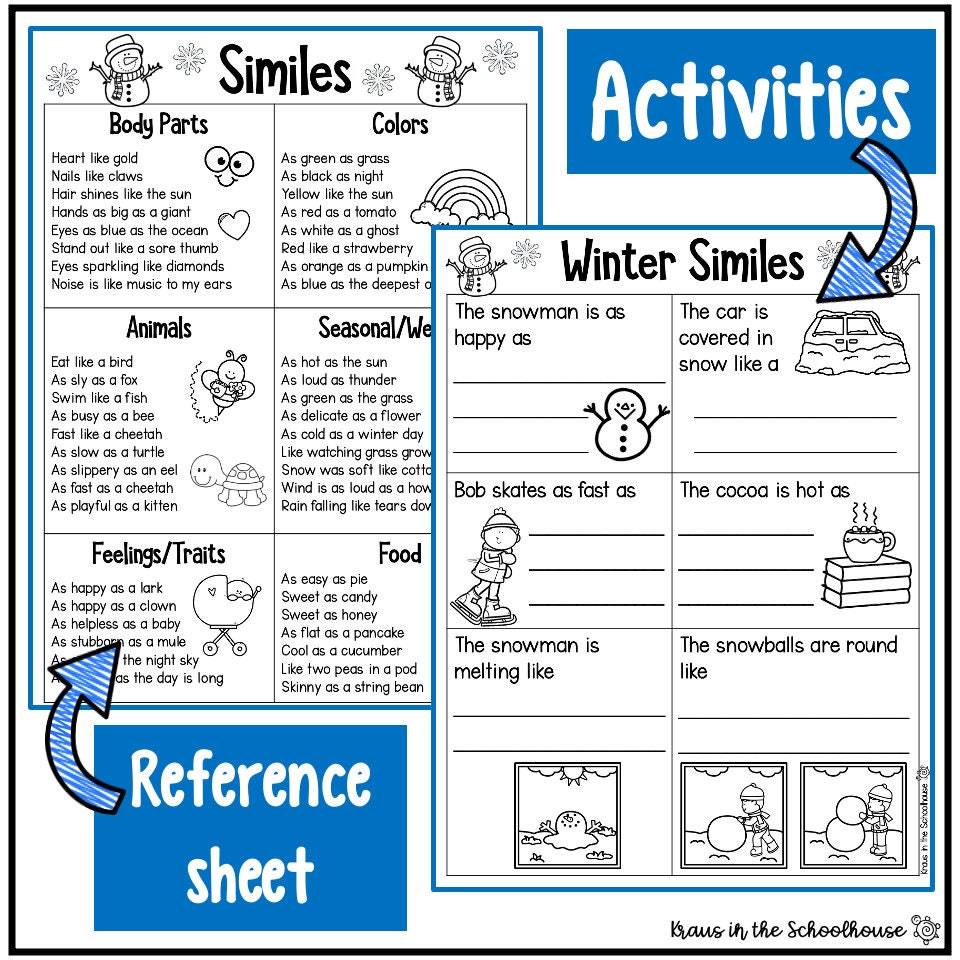 Winter Similes | Similes Printables | Similes Activity Sheets | Similes ...