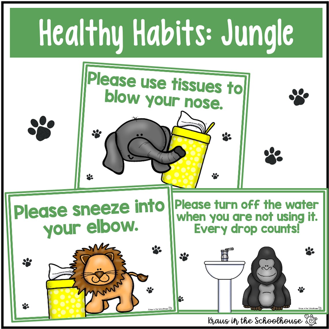Healthy Habits Posters for Bulletin Boards | Jungle Theme Decor ...