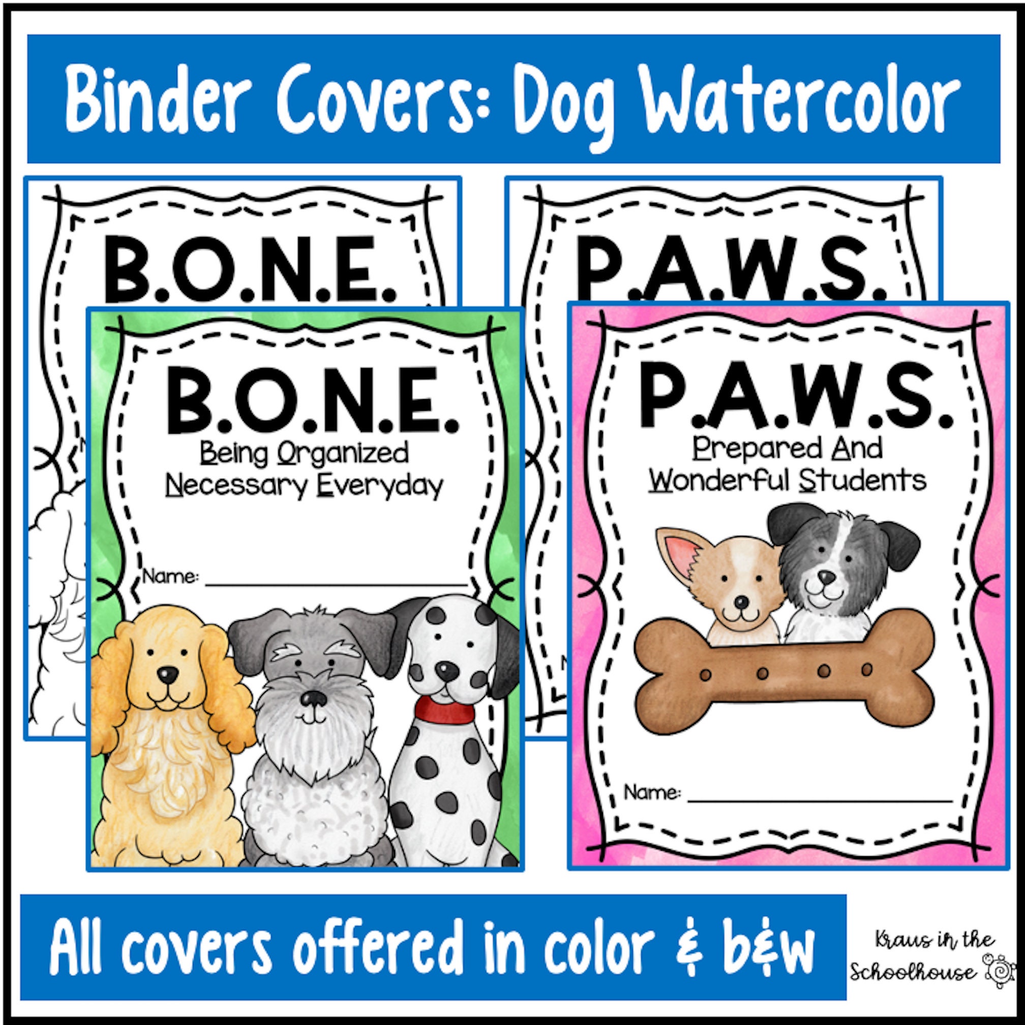 Dog Theme Binder Covers | Dog Watercolor Decor | Classroom Management ...