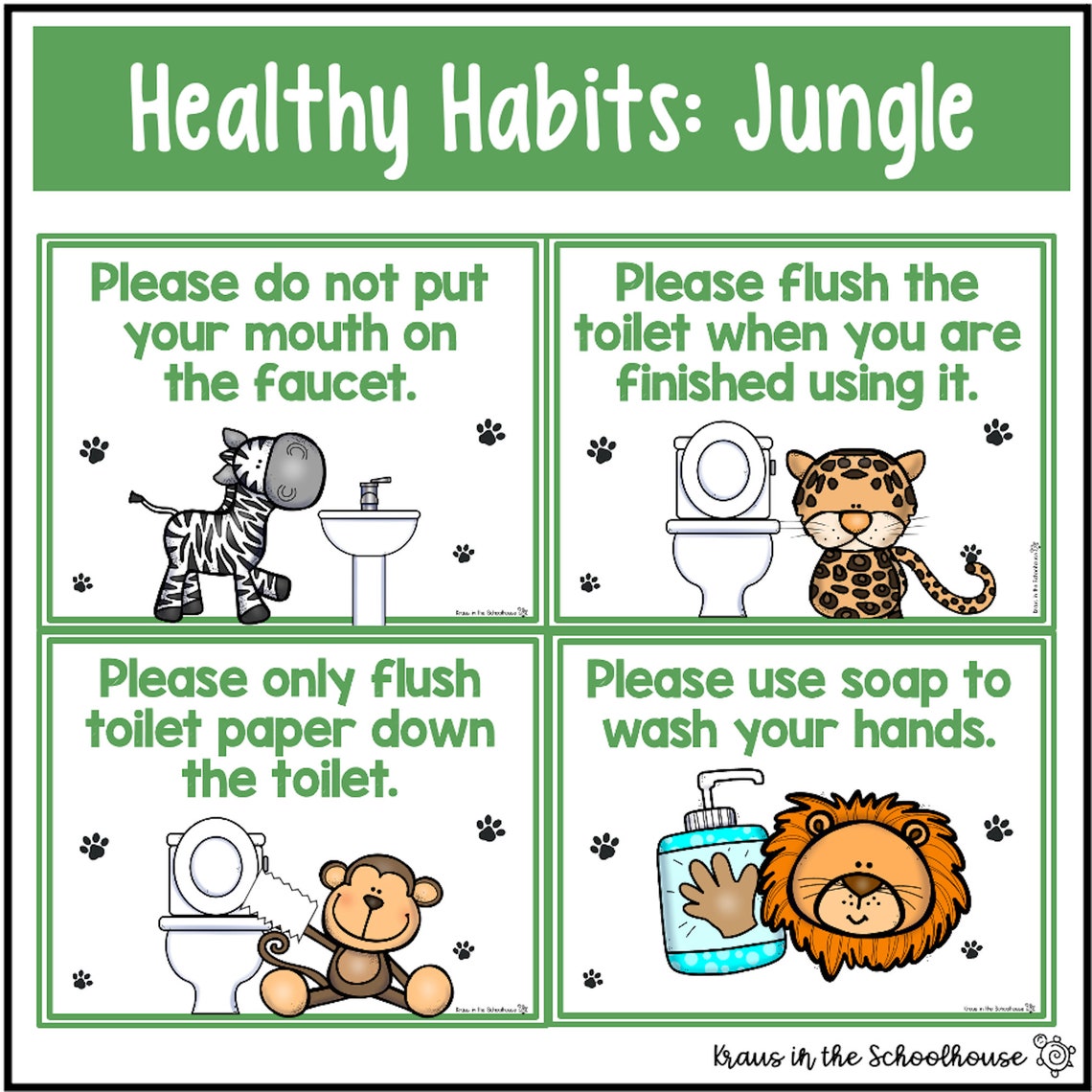 Healthy Habits Posters for Bulletin Boards | Jungle Theme Decor ...