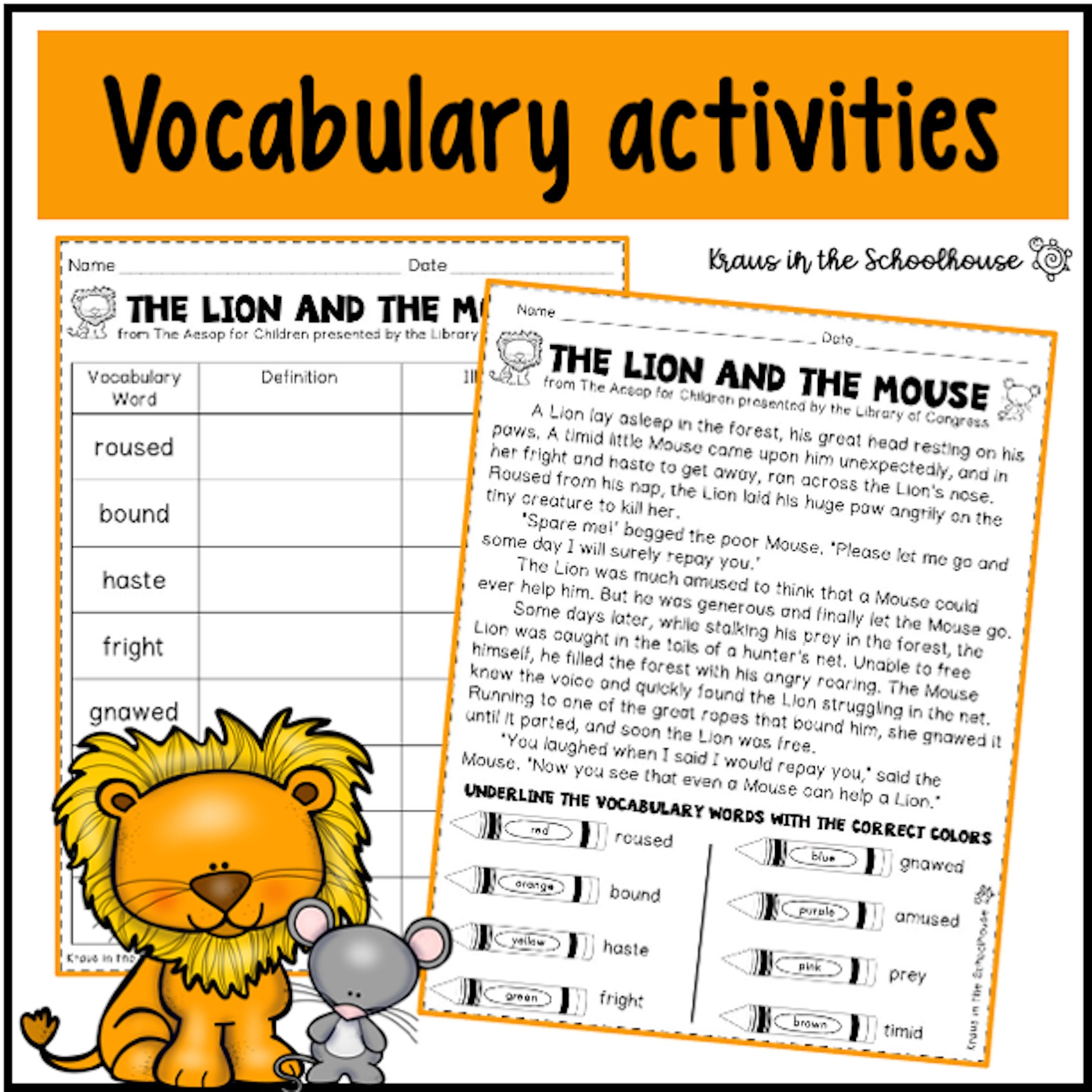 Lion and the Mouse Activities | Aesop's Fables Activities | Theme ...