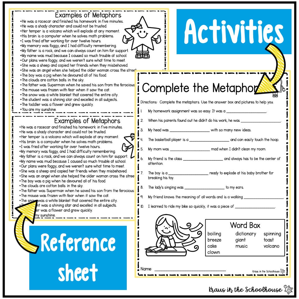 Metaphors Worksheets | Metaphors Printables | Metaphors Activity Sheets ...