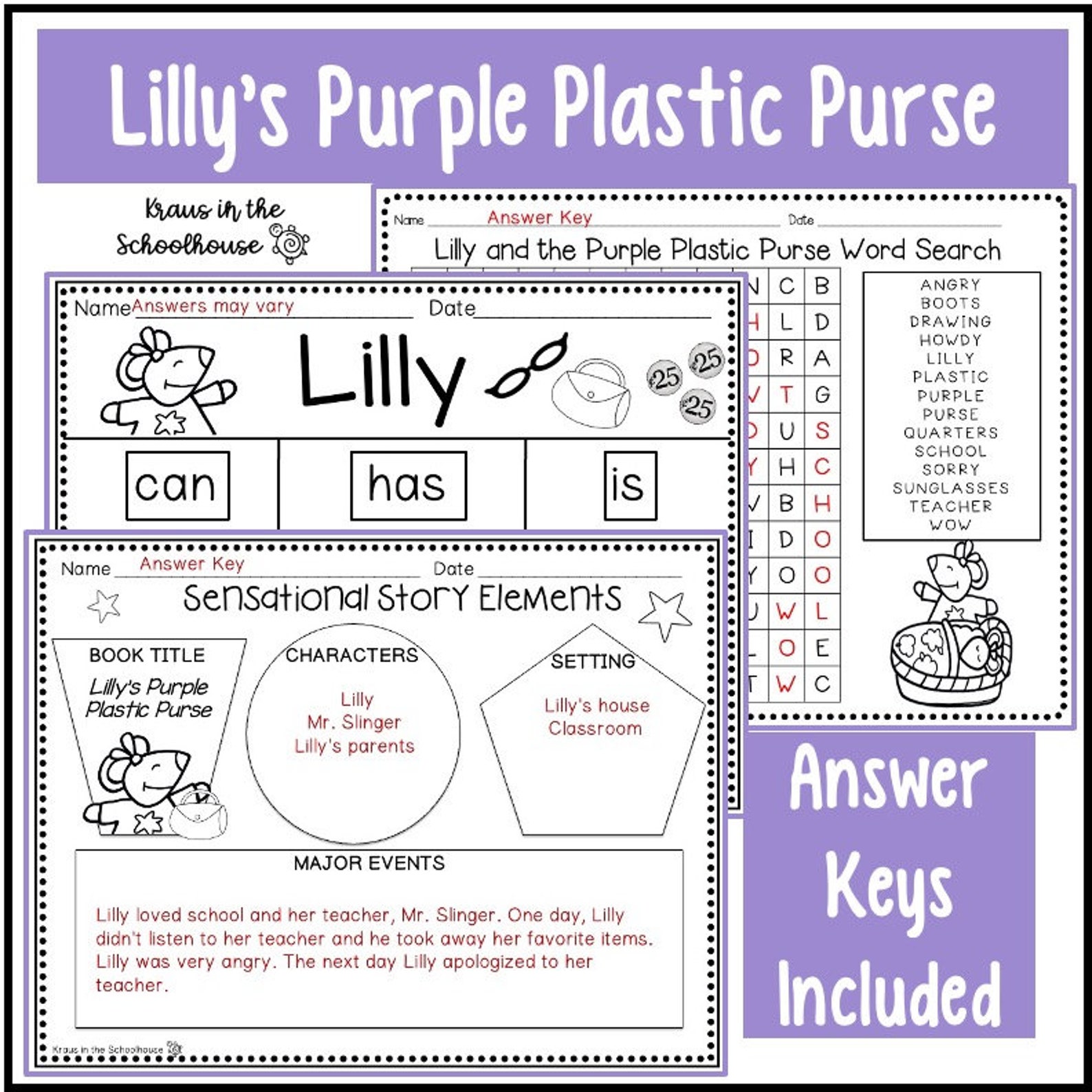 Lilly's Purple Plastic Purse Printables, Worksheets, and Activity ...