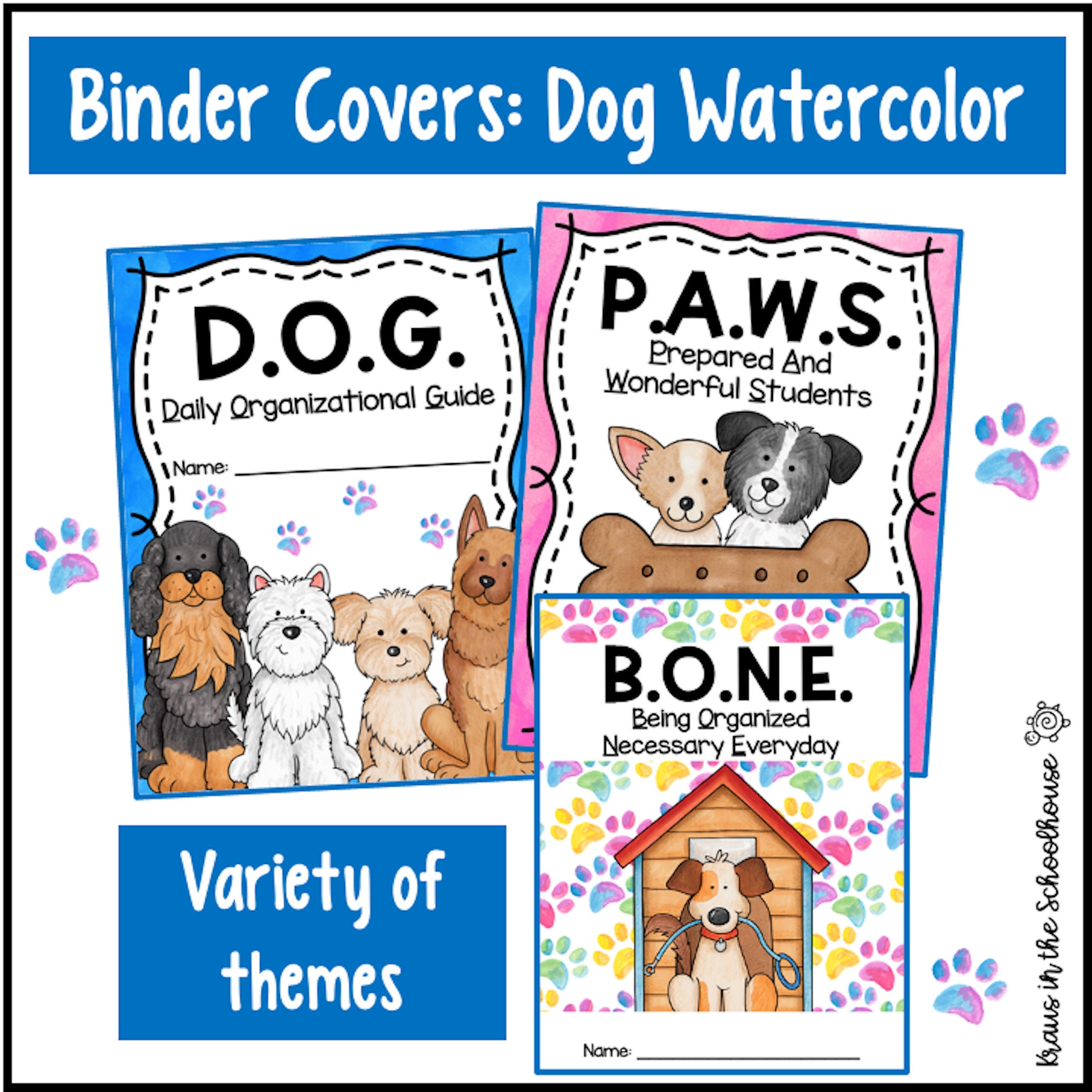 Dog Theme Binder Covers Dog Watercolor Decor Classroom Management ...