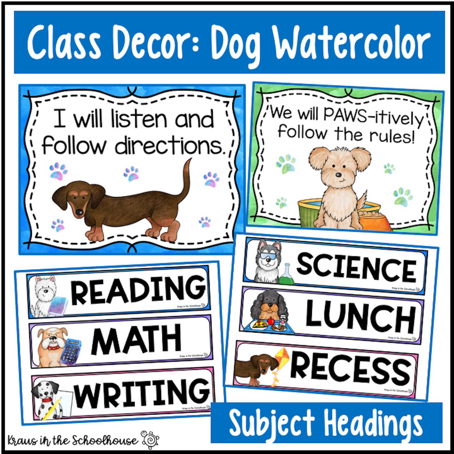 Dog Watercolor Theme Decor | Classroom Decor | Bulletin Boards | Dog ...