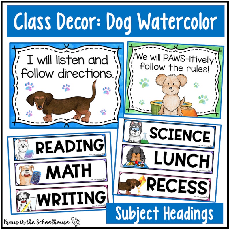 Dog Watercolor Theme Decor | Classroom Decor | Bulletin Boards | Dog ...