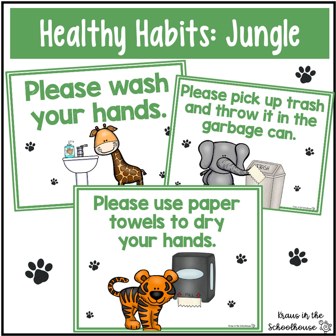 Healthy Habits Posters for Bulletin Boards | Jungle Theme Decor ...