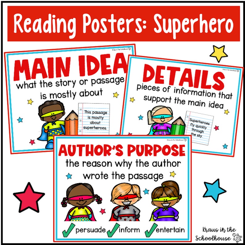 Superhero Theme Reading Posters | Reading Comprehension Posters ...