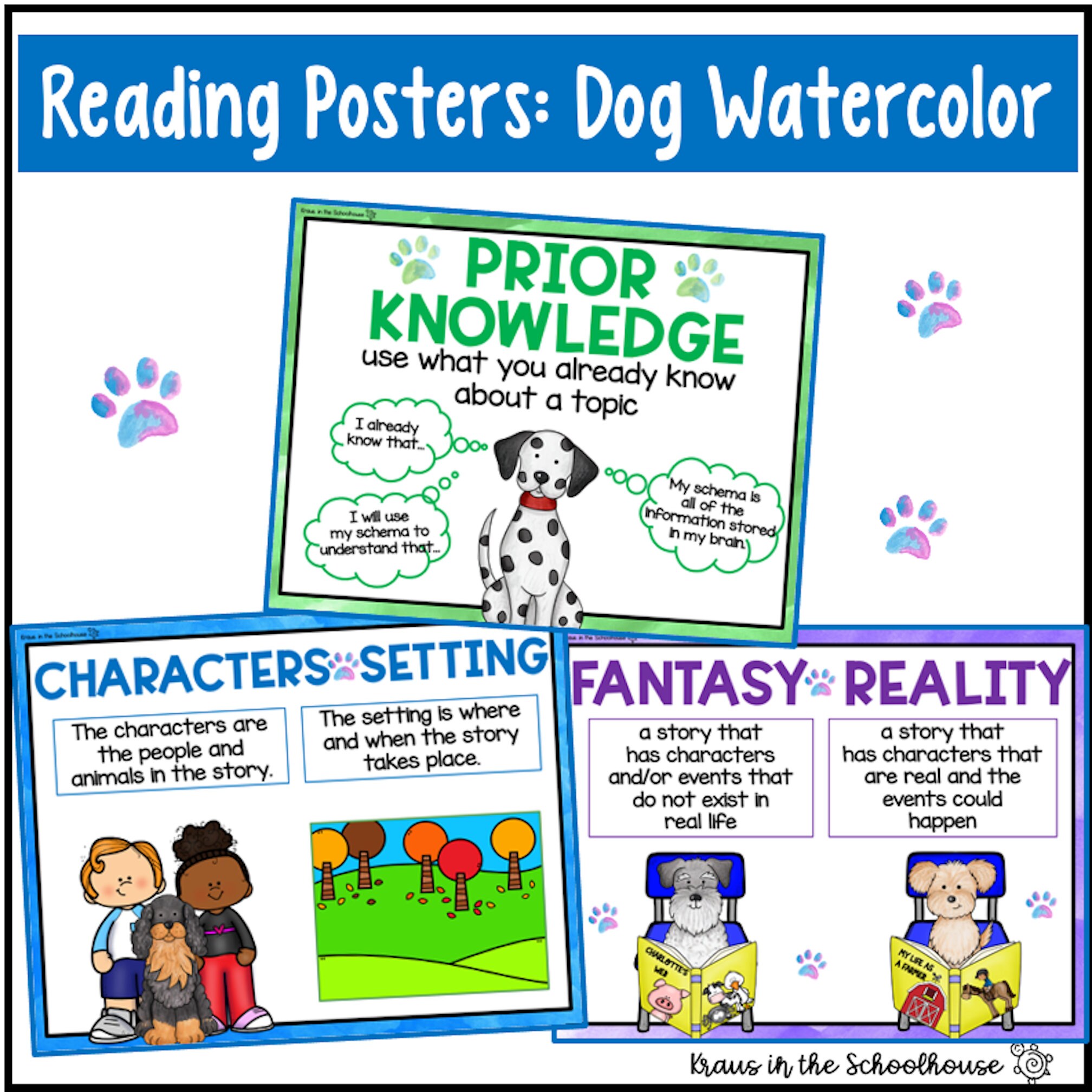 Dog Theme Reading Posters | Dog Watercolor Theme Reading Posters ...
