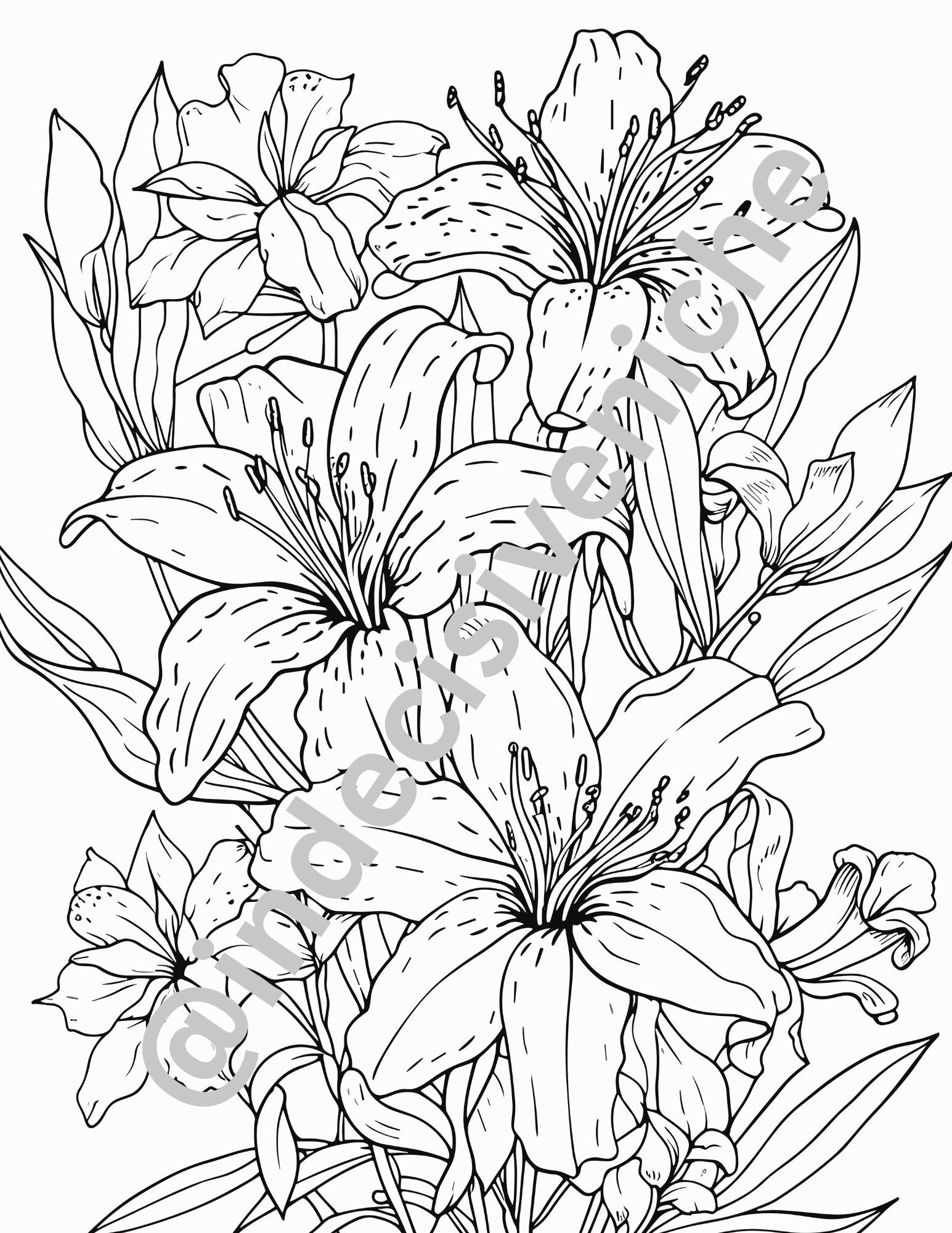 12 Printable Beautiful Realistic Flowers on A Coloring Page, Instant ...