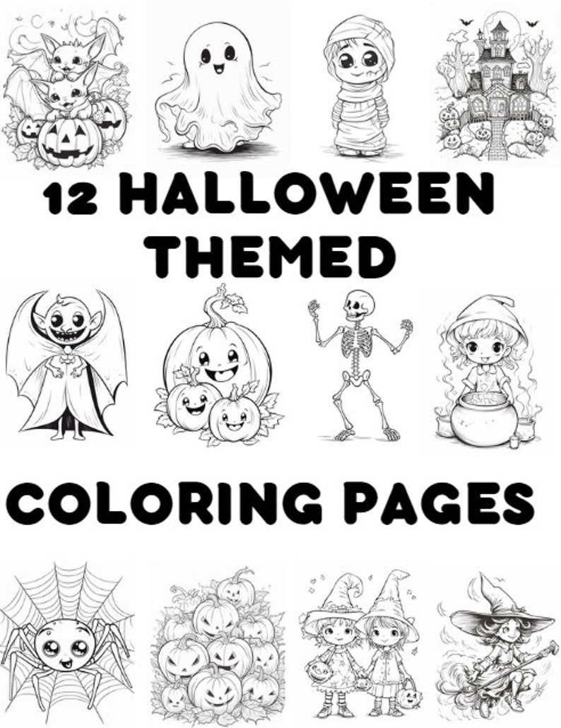 Instant Download - 12 Halloween Coloring Pages for All Ages With A ...