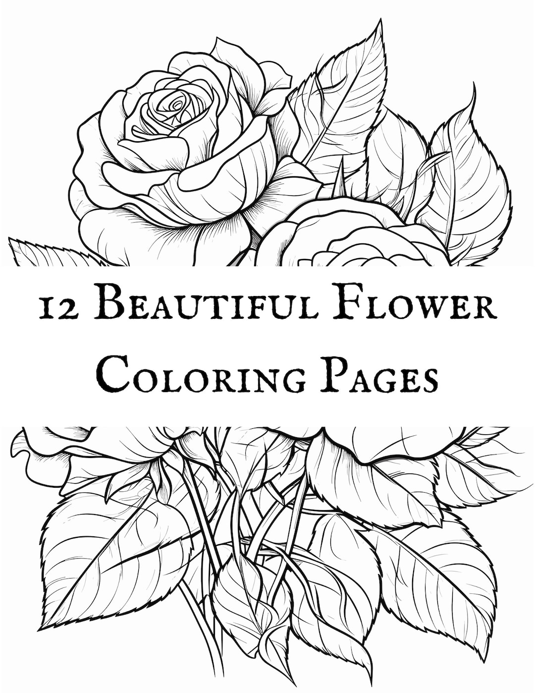 12 Printable Beautiful Realistic Flowers on A Coloring Page, Instant ...