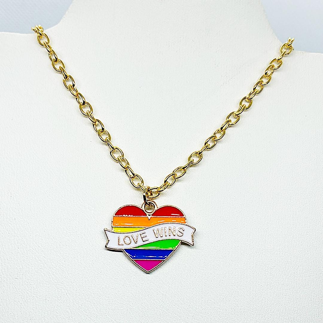 Necklace Gay Pride LGBTQ Flag Heart Love Wins Banner Rainbow Stripes ...