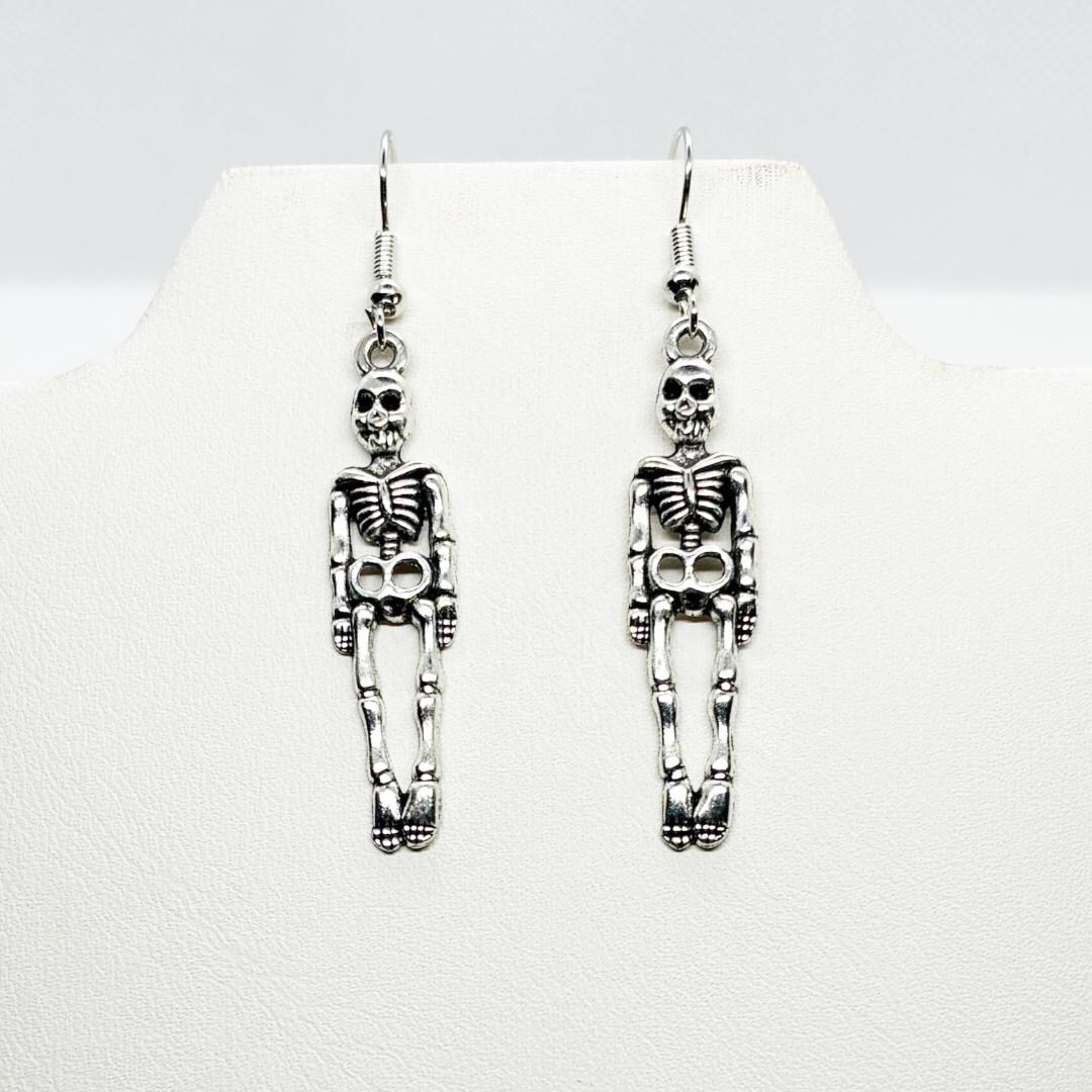 Earrings Skeletons Silver Tone Halloween Skull Punk Spooky Season Witch ...