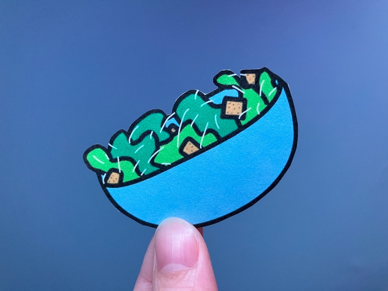 Cute Detailed Handmade Cartoon Caesar Salad Sticker With Croutons - Etsy