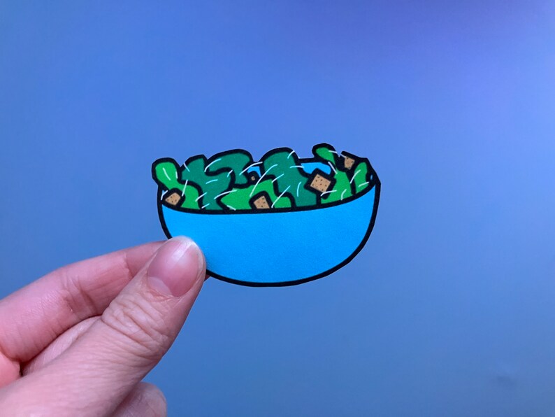 Cute Detailed Handmade Cartoon Caesar Salad Sticker With Croutons - Etsy