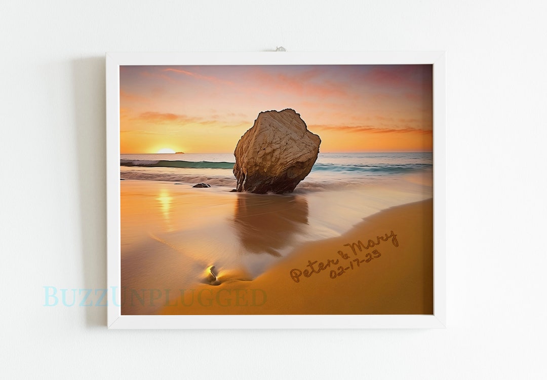 Love on Beach Personalized Handmade Prints Artwork. Names on Sandy ...
