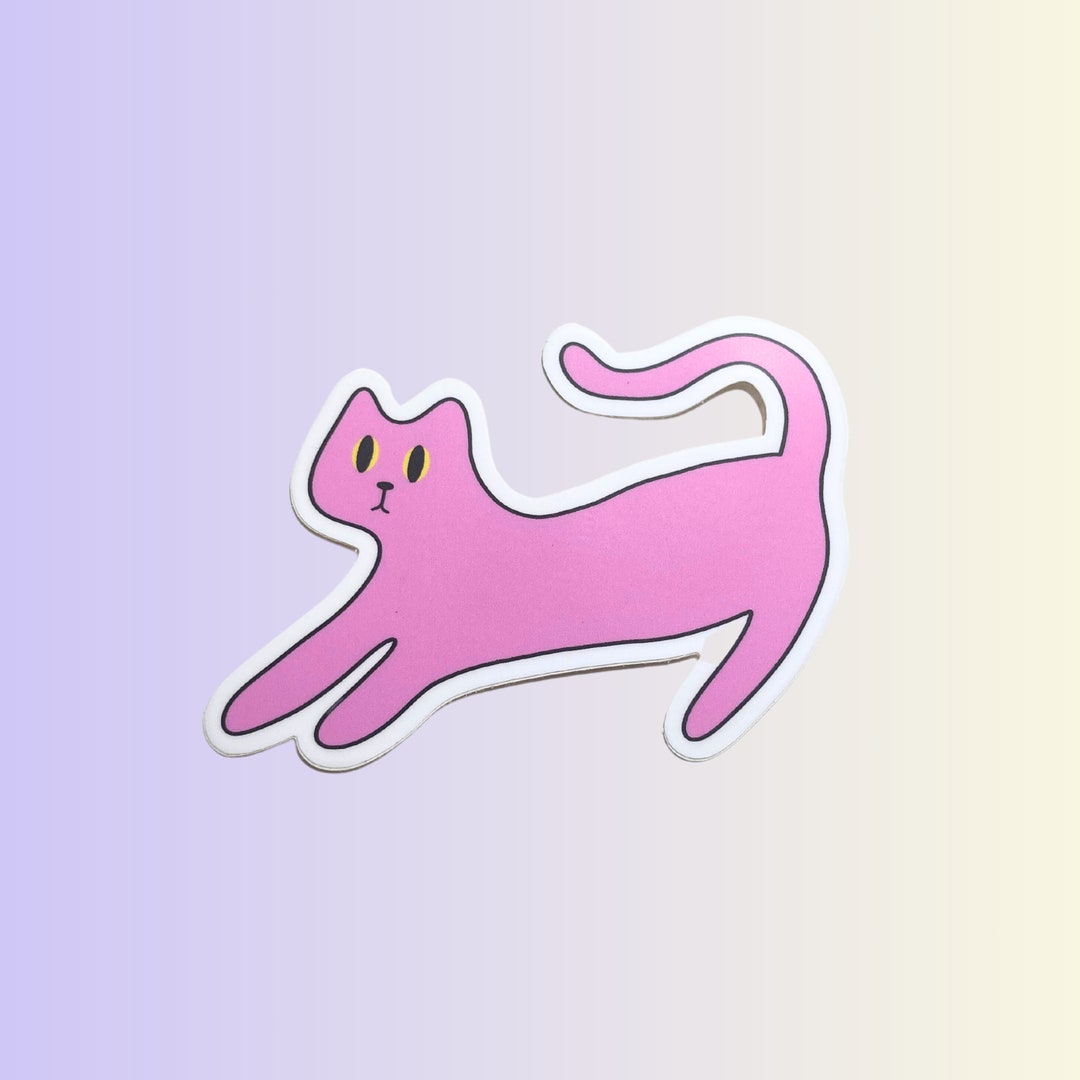 Matte Pouncing Pink Cat Original Design Laptop Sticker - Etsy