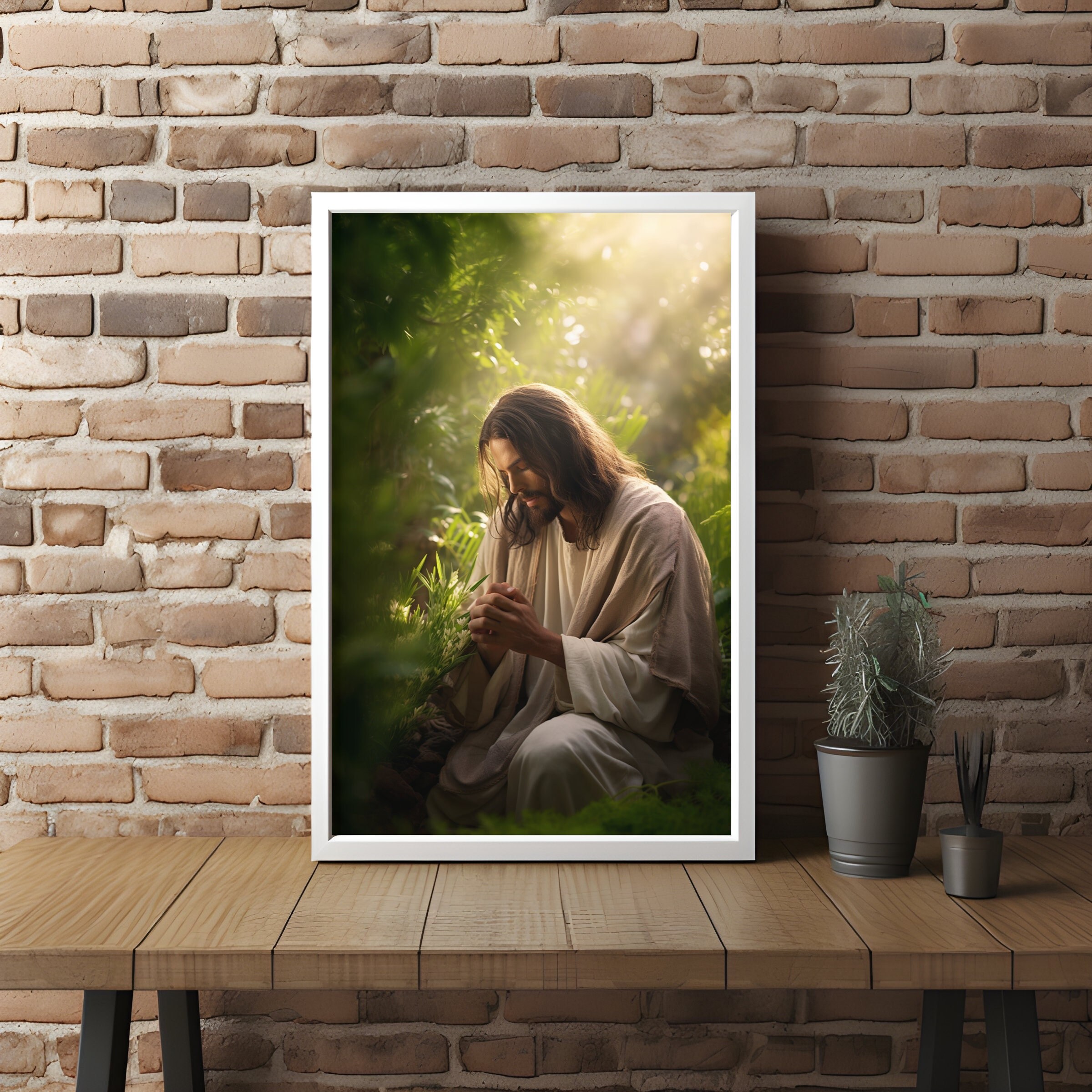 Jesus Praying in A Garden Gethsemane POSTER PRINT Christian Living Room ...