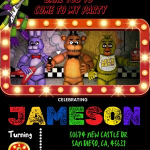 Five Nights at Freddy Birthday Invite, With FREE Video Thank You Card ...