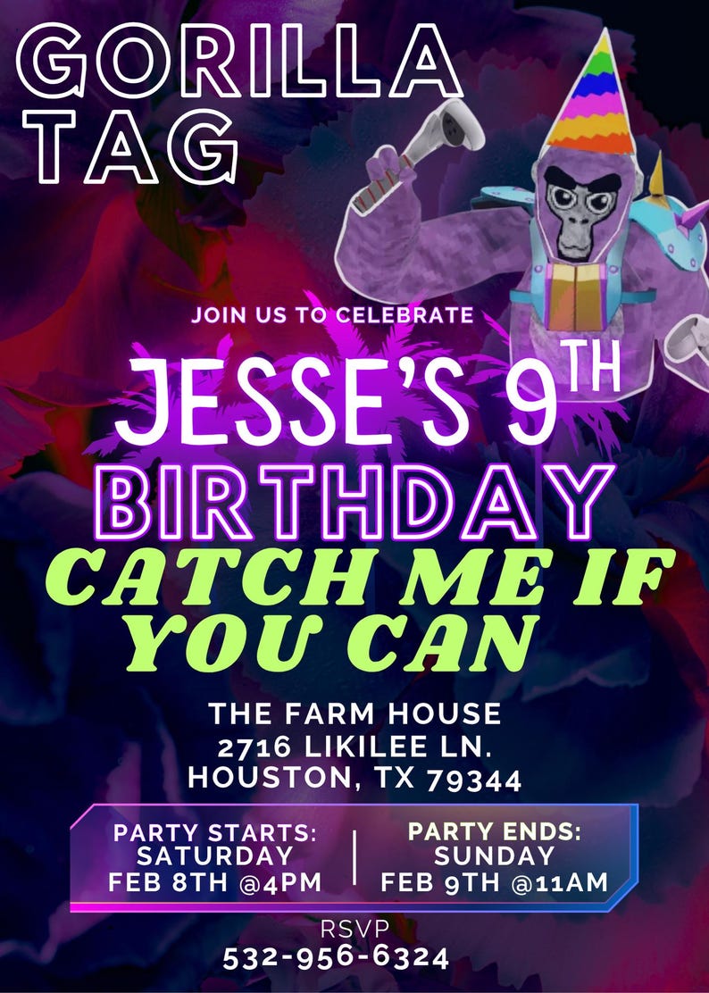 Gorilla Tag Birthday Party Invitation With FREE Thank You Card. Digital ...
