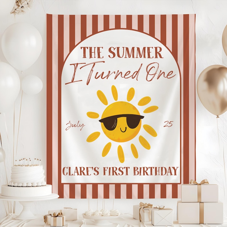 The Summer I Turned One Birthday Party Tapestry, Custom Birthday Party ...
