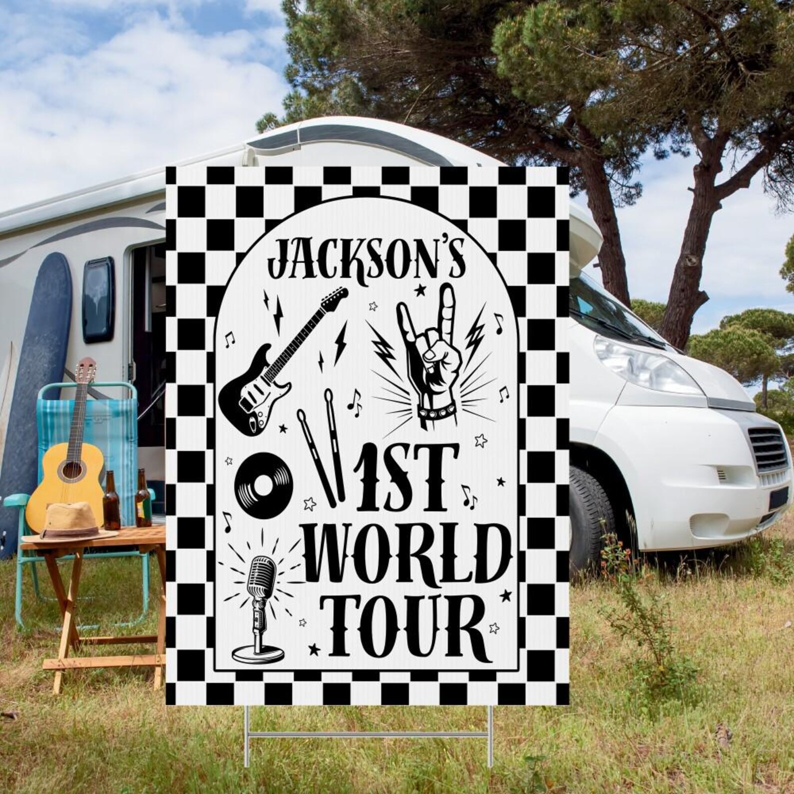 First World Tour Birthday Tapestry, Rock N Roll First Birthday Banner ...