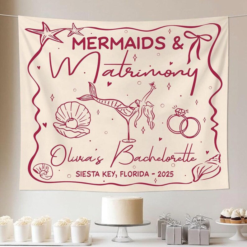 Mermaids and Matrimony Bachelorette Tapestry, Coastal Bachelorette ...