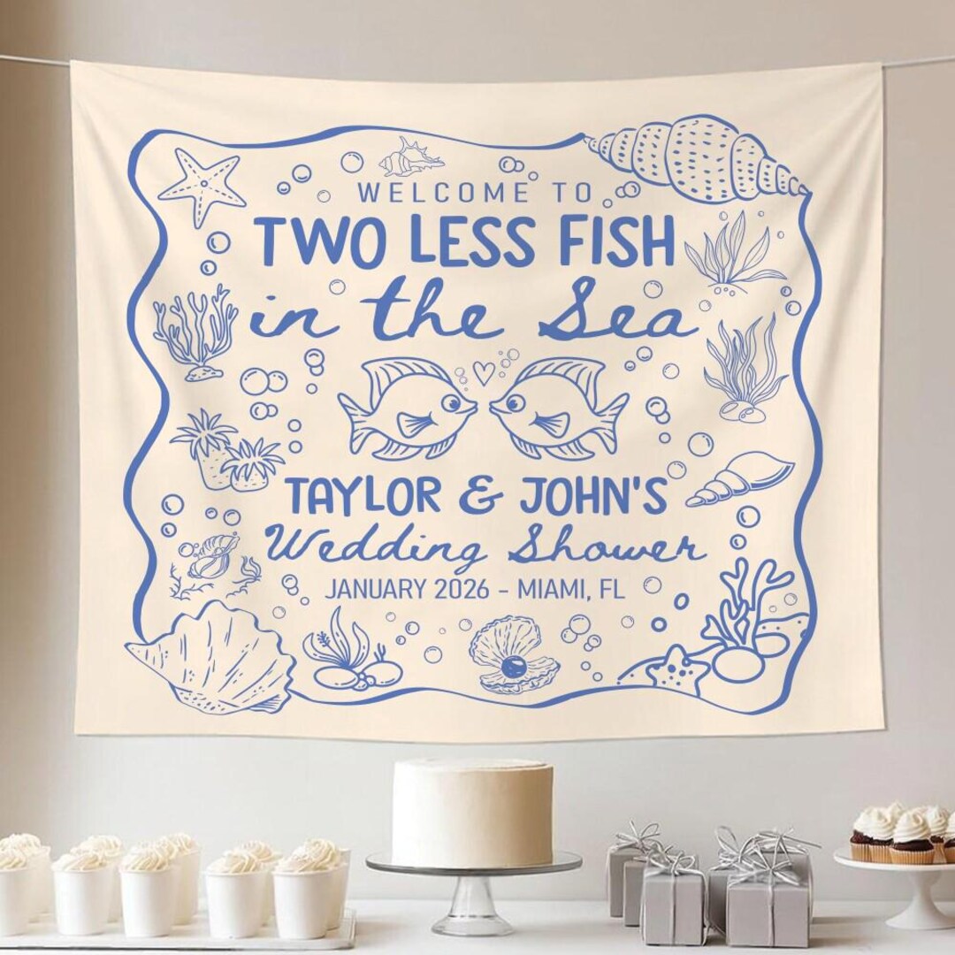 Two Less Fish in the Sea Wedding Shower Tapestry, Custom Wedding Shower ...