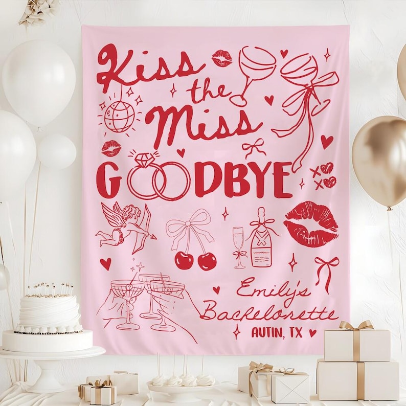 Kiss the Miss Goodbye Bachelorette Tapestry, Kiss the Miss Goodbye ...