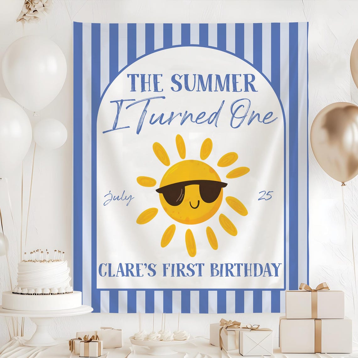 The Summer I Turned One Birthday Party Tapestry, Custom Birthday Party ...