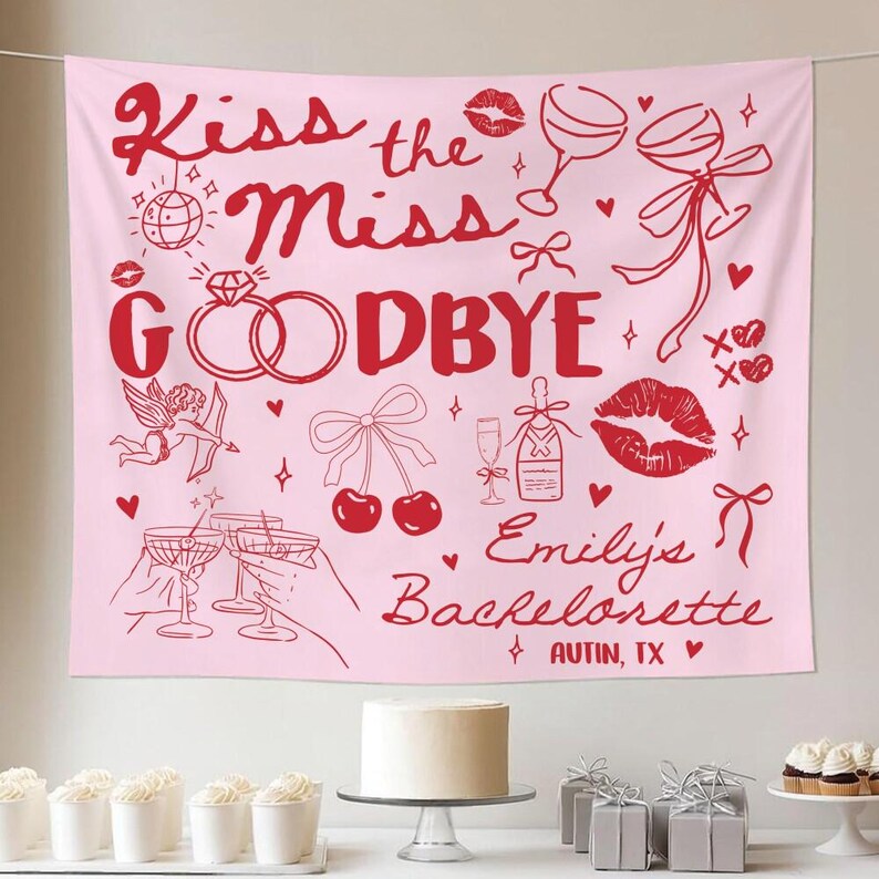 Kiss the Miss Goodbye Bachelorette Tapestry, Kiss the Miss Goodbye ...