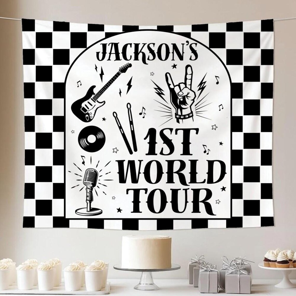 First World Tour Birthday Tapestry, Rock N Roll First Birthday Banner ...