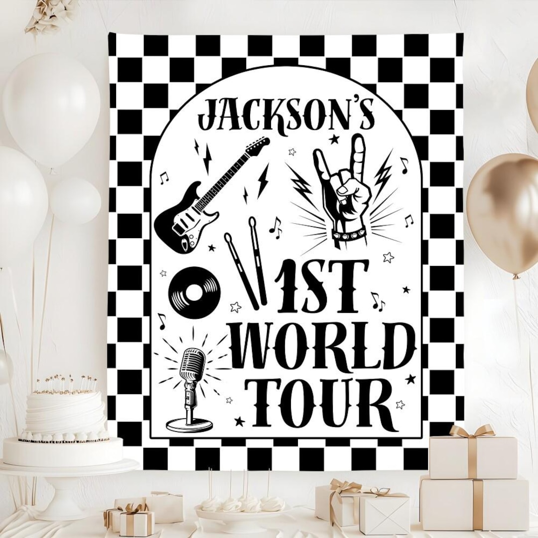 First World Tour Birthday Tapestry, Rock N Roll First Birthday Banner ...