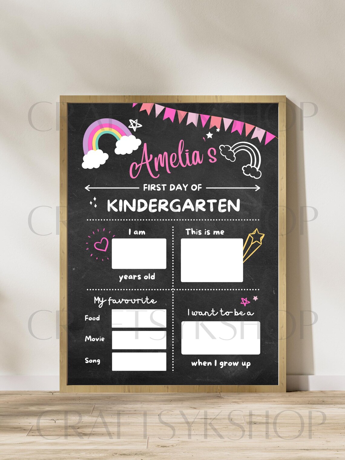 Printable First Day of School Sign, Custom Name and Grade Sign, Girls ...