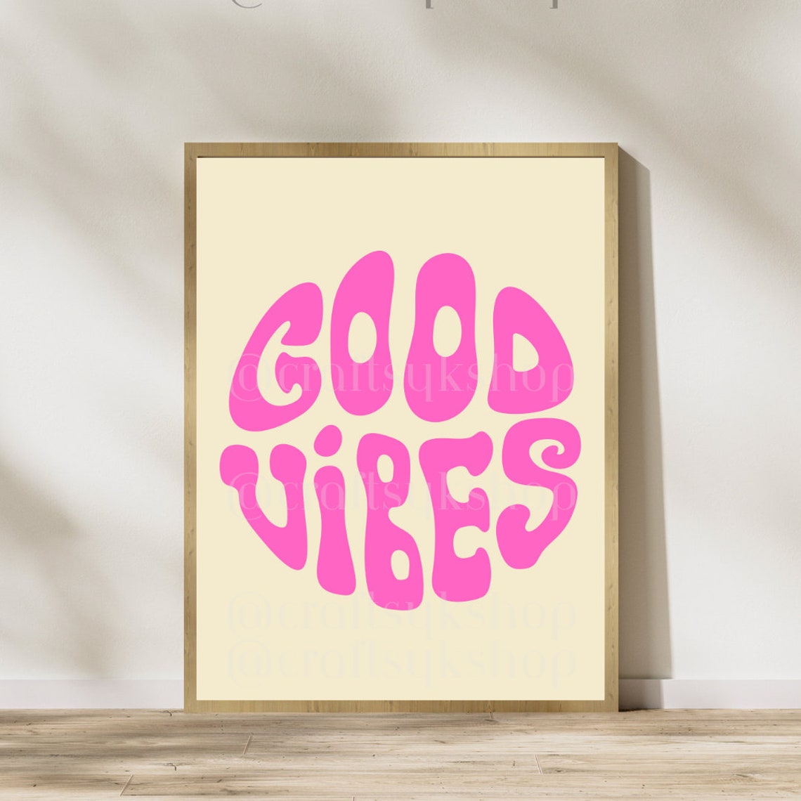 Retro Pink Wall Art Prints, Good Vibes, Smiley, Heart (digital Download ...