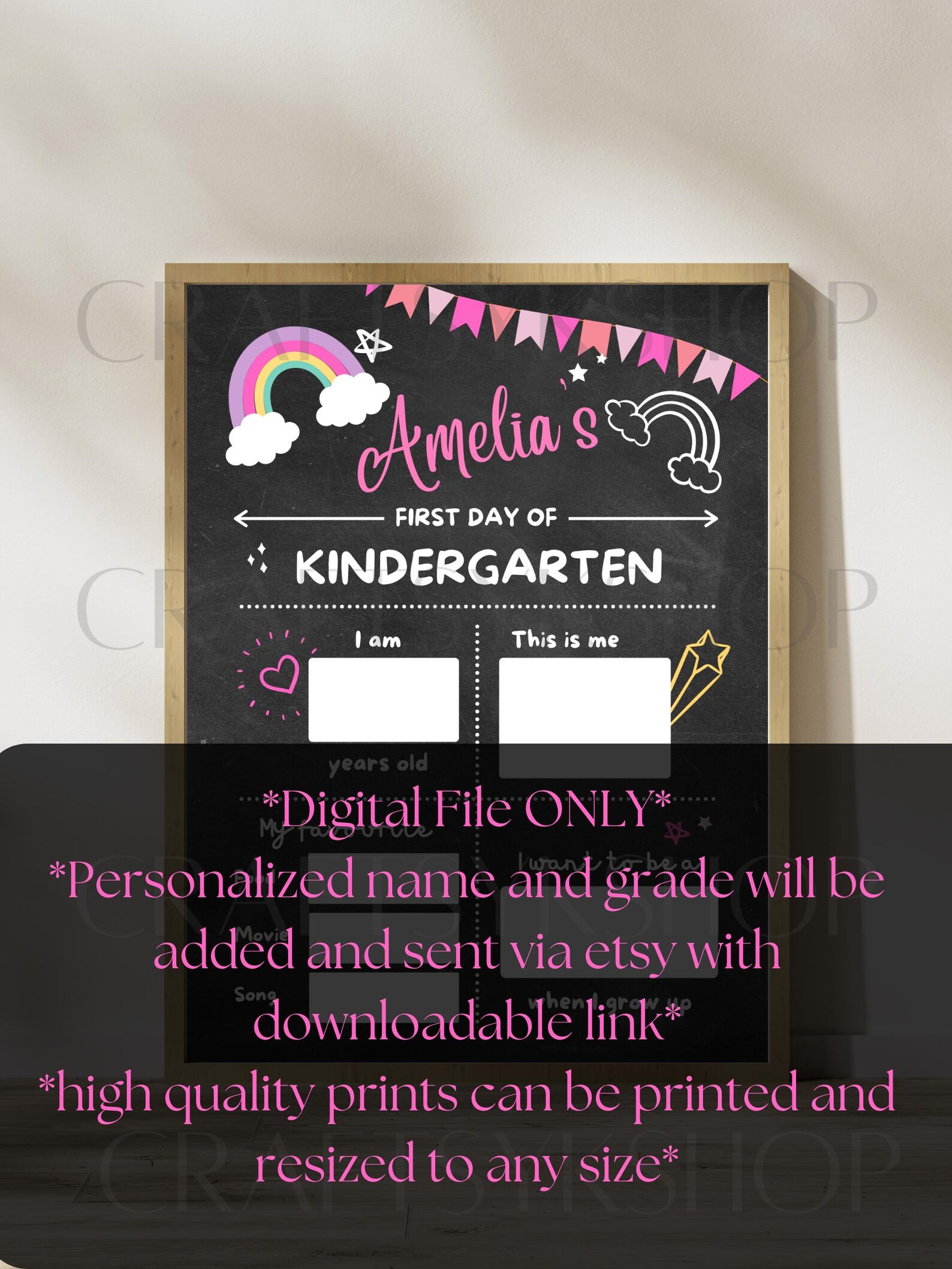 Printable First Day of School Sign, Custom Name and Grade Sign, Girls ...